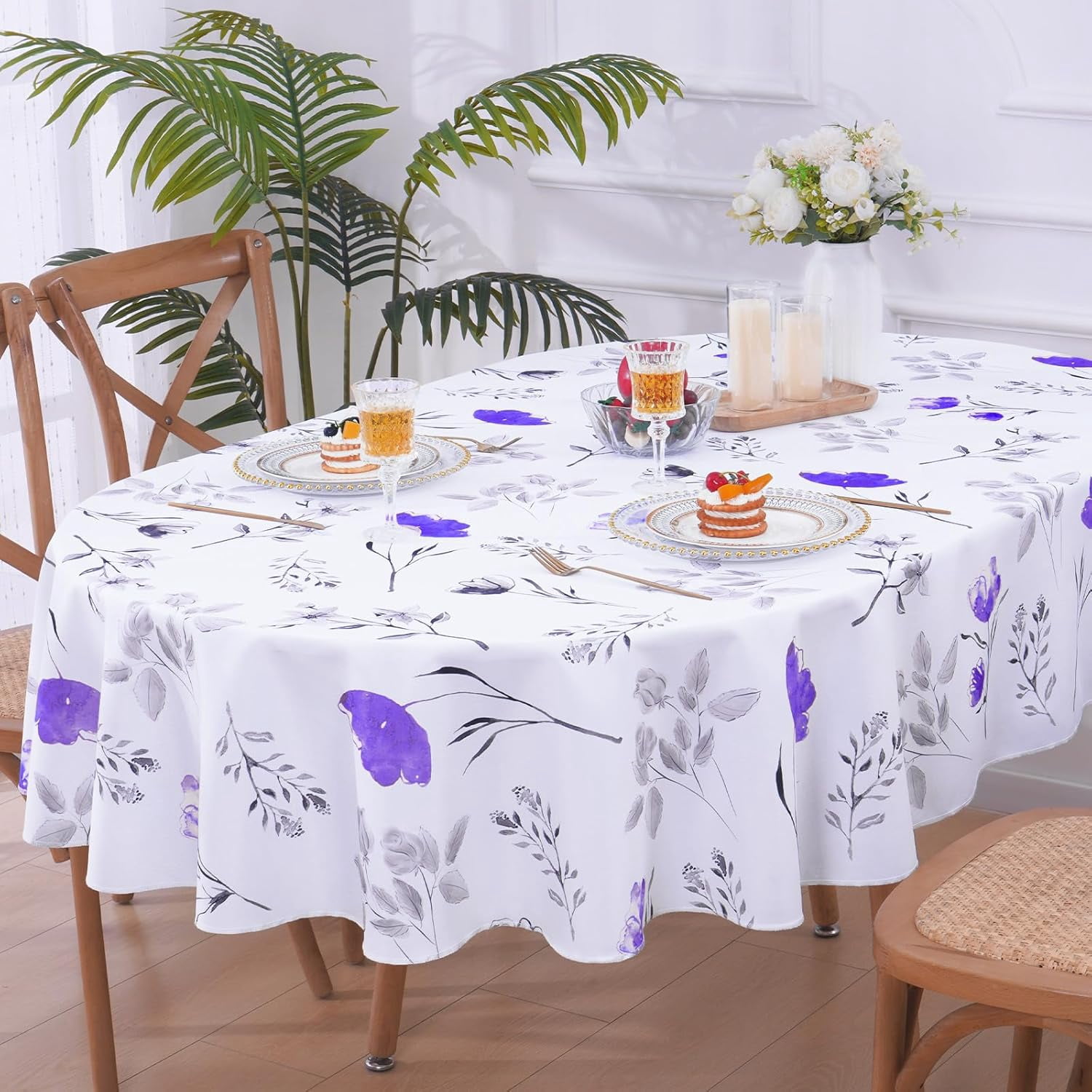 Floral Tablecloth 60x84 Inch Oval, Flower Decoration Table Cloth for ...
