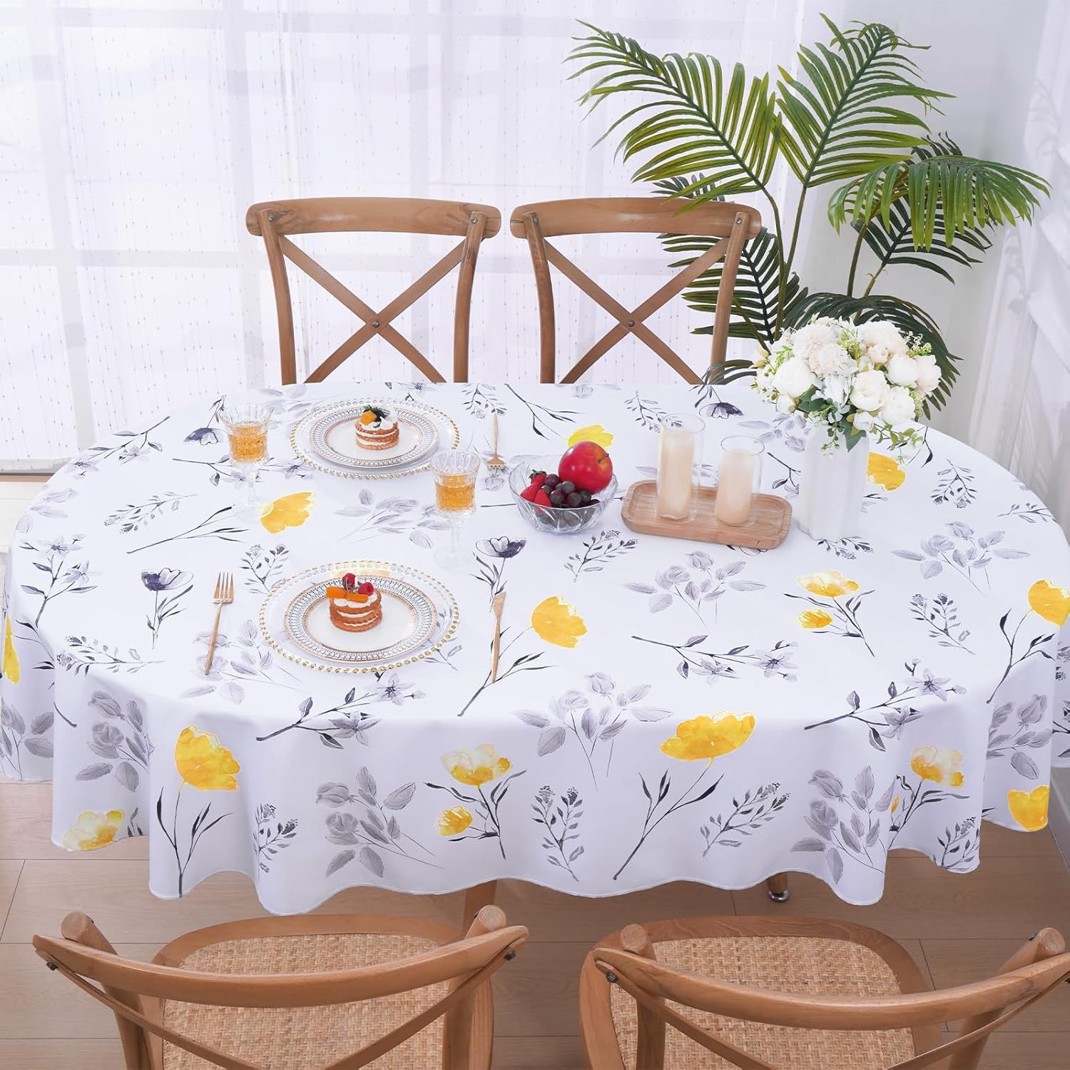 Floral Tablecloth 60x84 Inch Oval, Flower Decoration Table Cloth for ...
