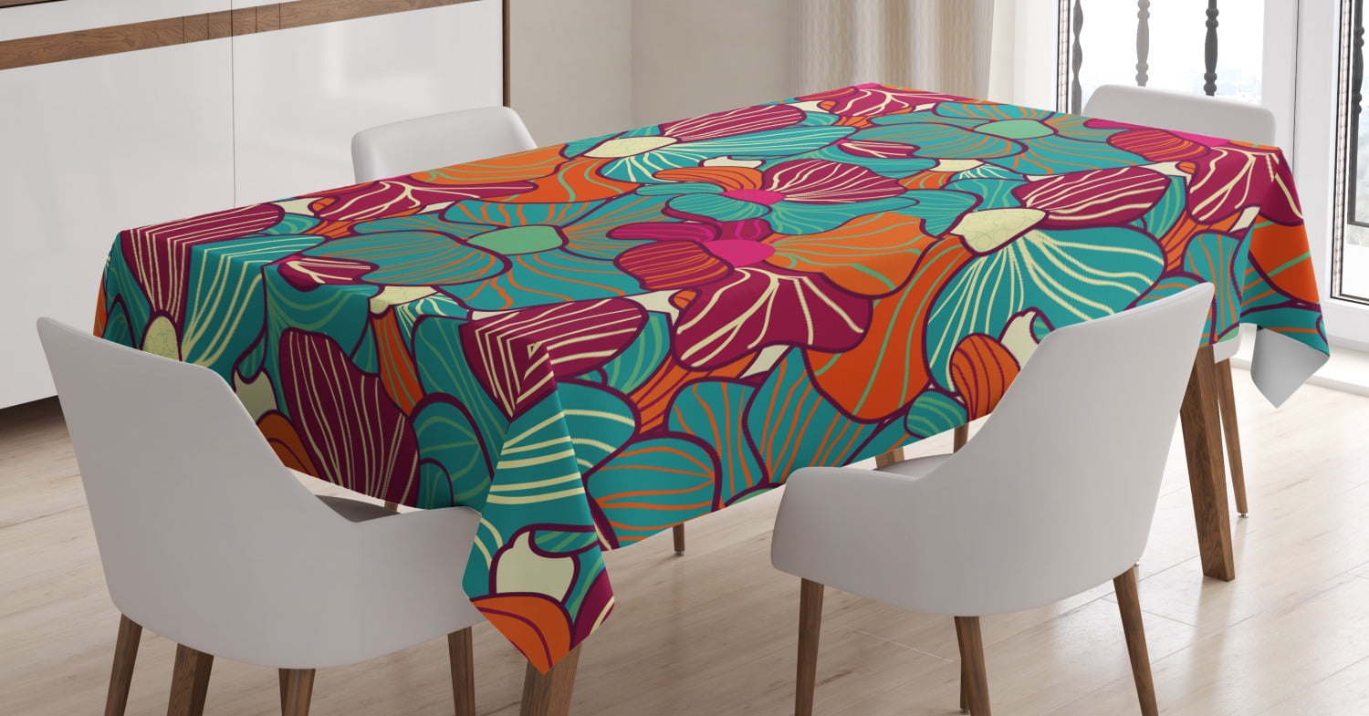 Floral Tablecloth, Flourishing Foliage Petals Plant Vibrant Color ...