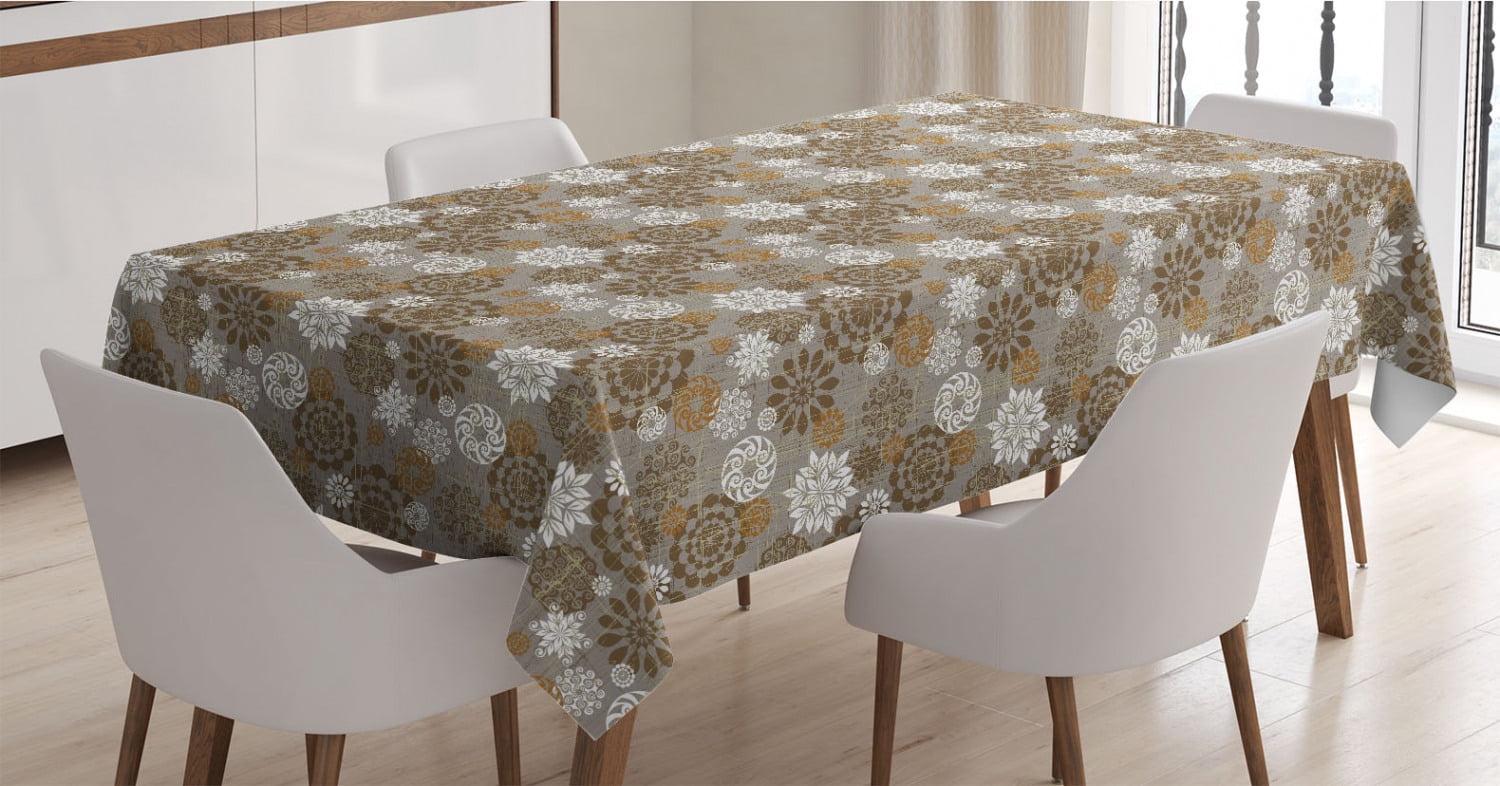 Floral Tablecloth, Ornamental Flower Design Various Color Combinations ...