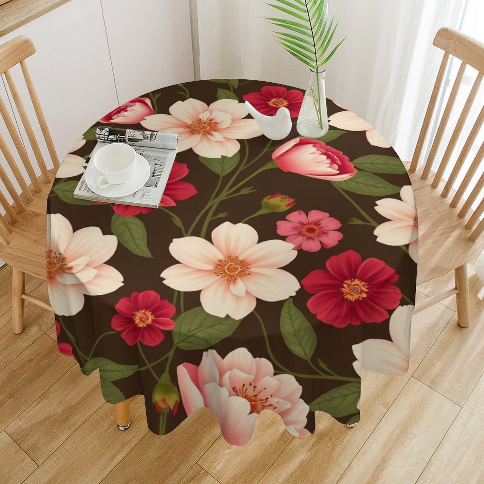 Floral Tablecloth Round Washable Polyester Tablecloth For Kitchen Party ...