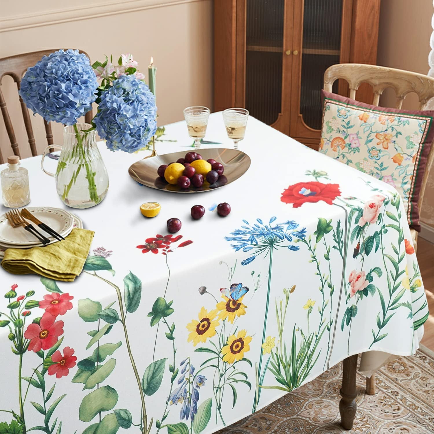 Floral Tablecloth Spring Summer Wild Flower Butterfly Tablecloths ...