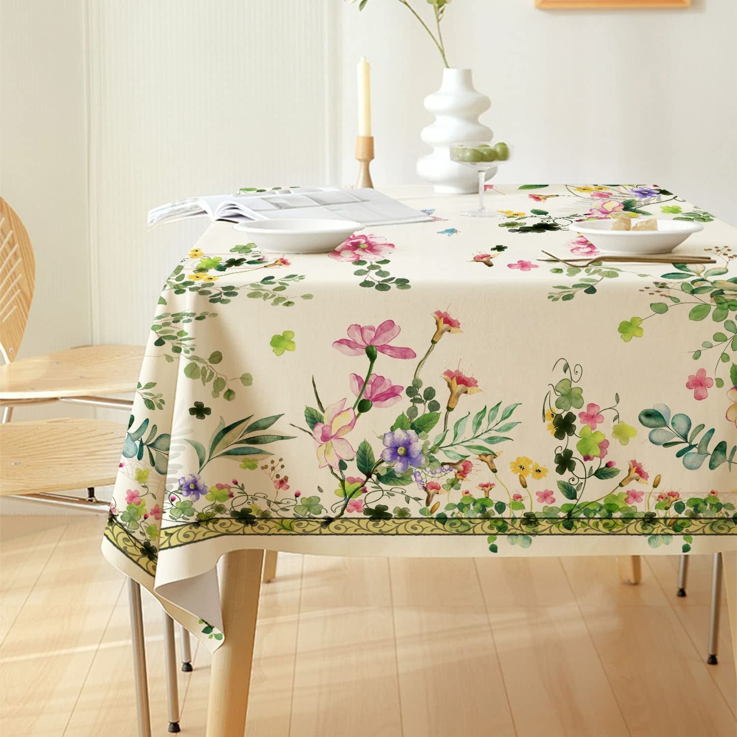 Floral Tablecloth, Waterproof, Wrinkle Free, 60x84 inch for Indoor ...