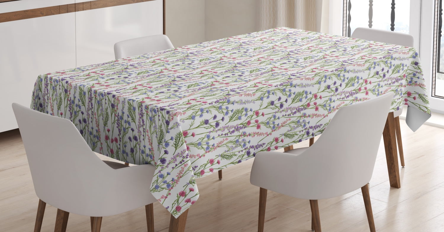Floral Tablecloth, Wild Flowers Medley Of Cornflower Pyramidal Orchids ...
