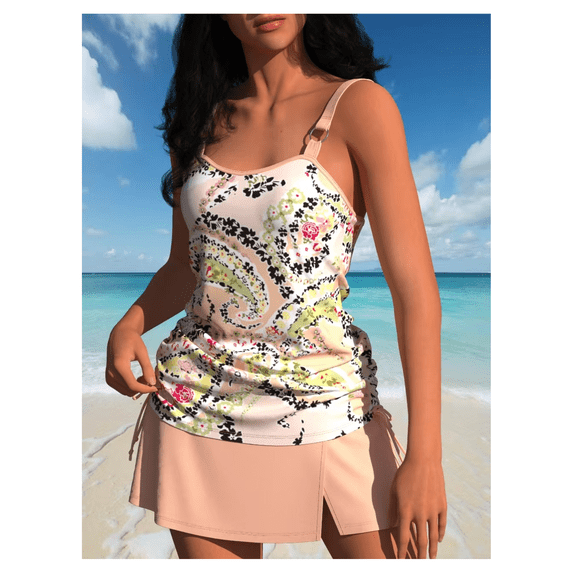 Floral Tank Top & Skirt Set for Women - Summer Swimsuit Cover Up ...