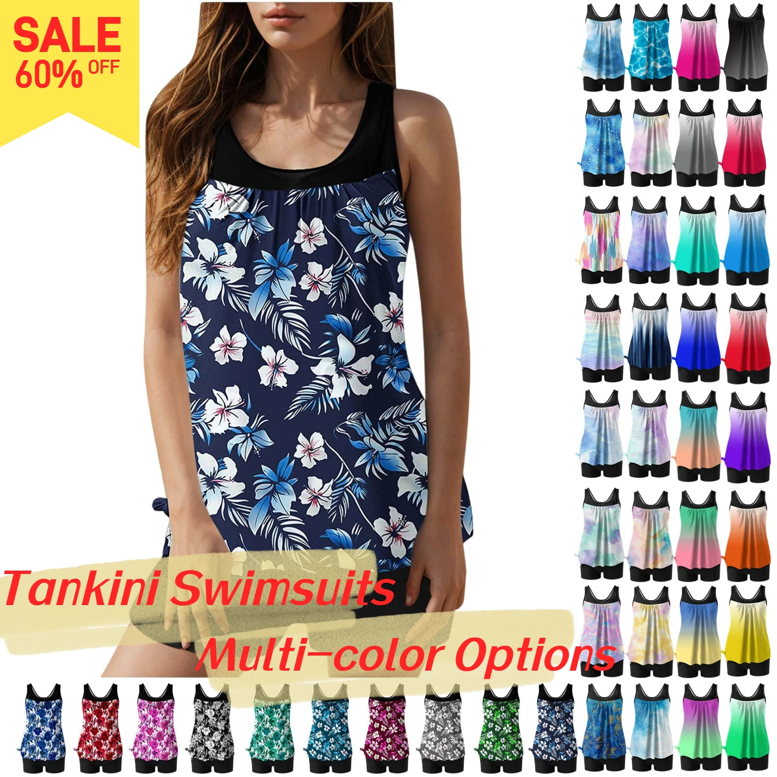 Floral Tankini Set,Women's Conservative High-waisted Fashionable ...