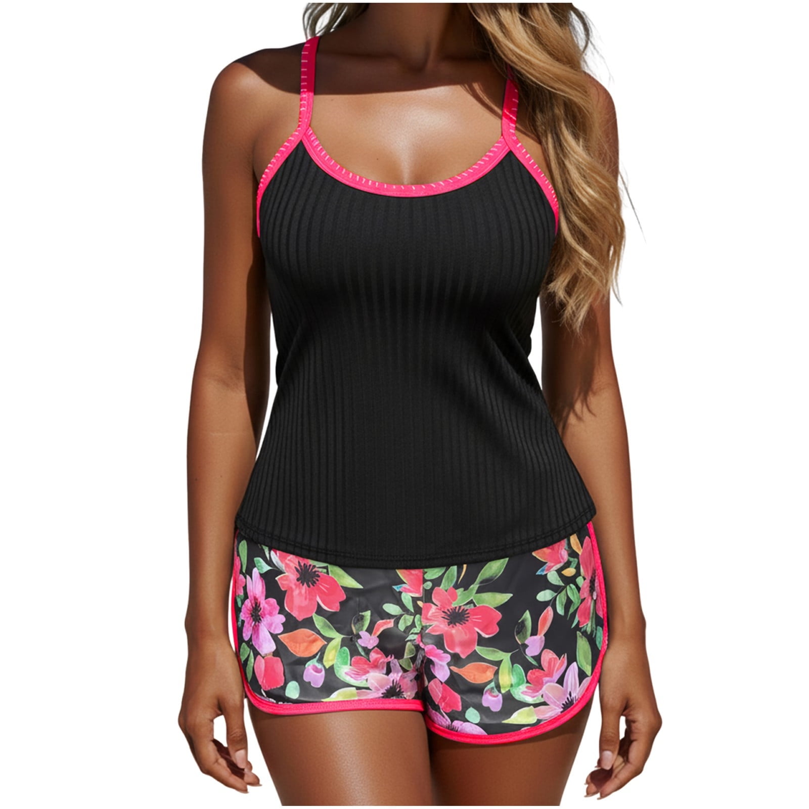 Floral Tankini Set for Women Retro Boho 2 Piece Modest Swimsuits Loose ...