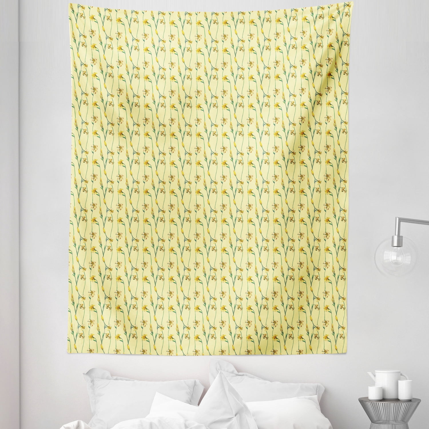 Floral Tapestry, Buttercup Daffodil Branches Shabby Swirly Blossoming ...