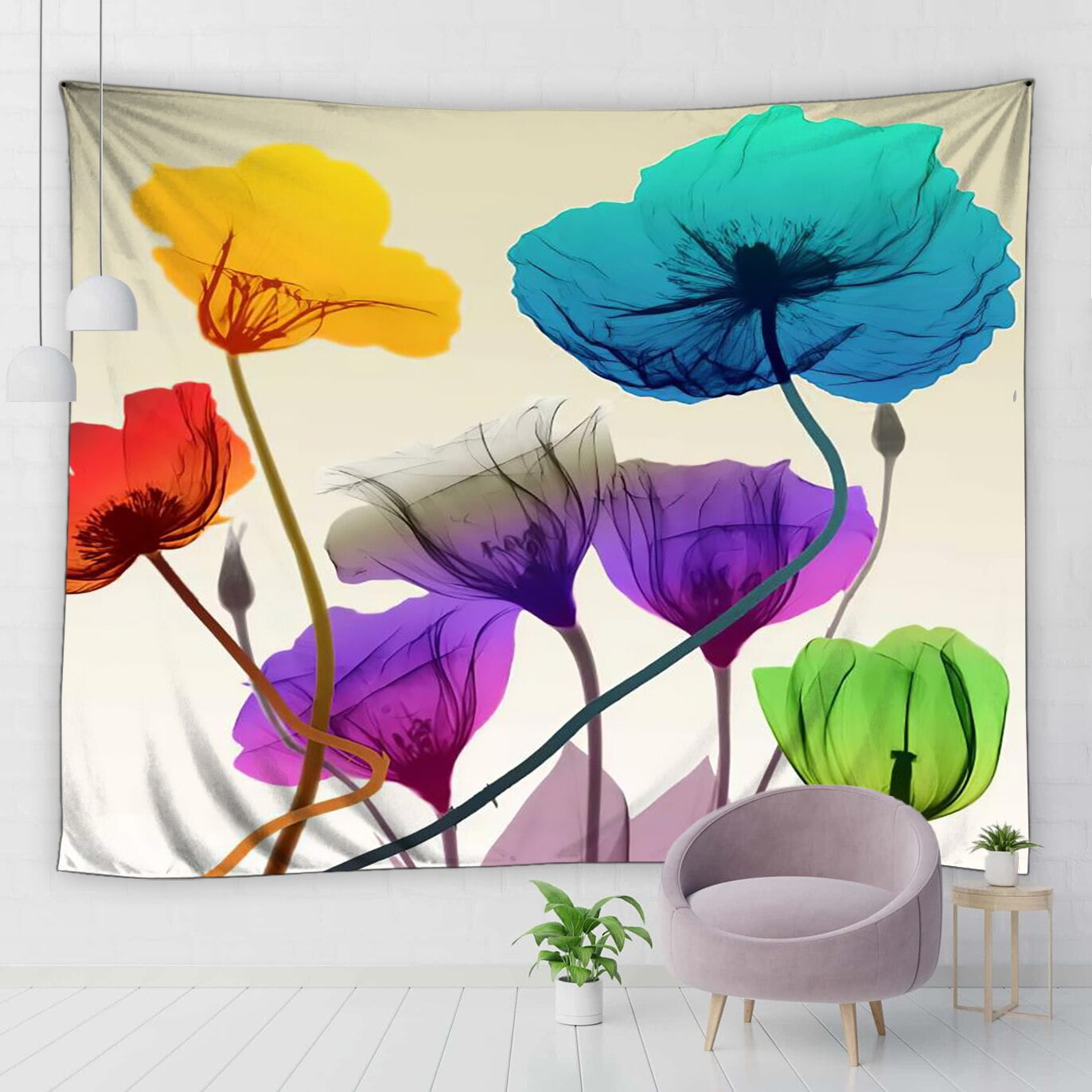 Floral Tapestry Colorful Illustration Flowers Romantic Design Print ...