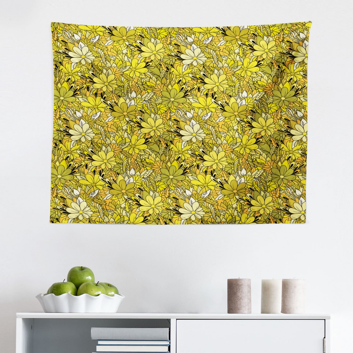Floral Tapestry, Retro Style Design Repetitive Flower Silhouettes Image ...