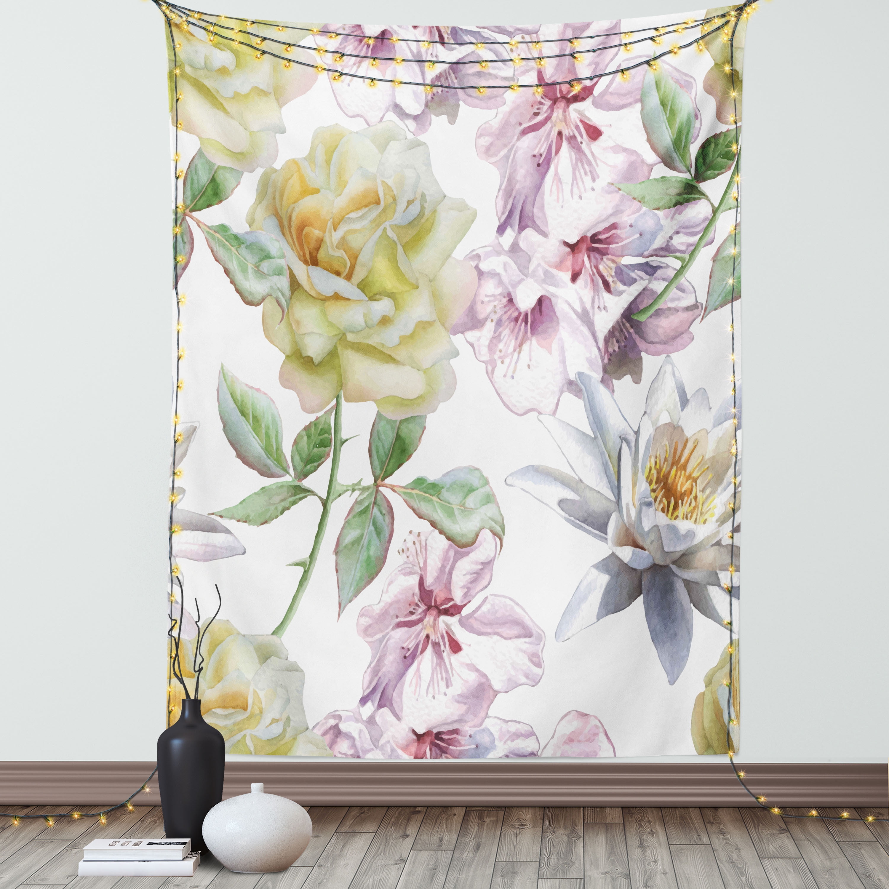 Floral Tapestry, Rose Petals Sakura Lily Flowers Blooms Romance Florets ...