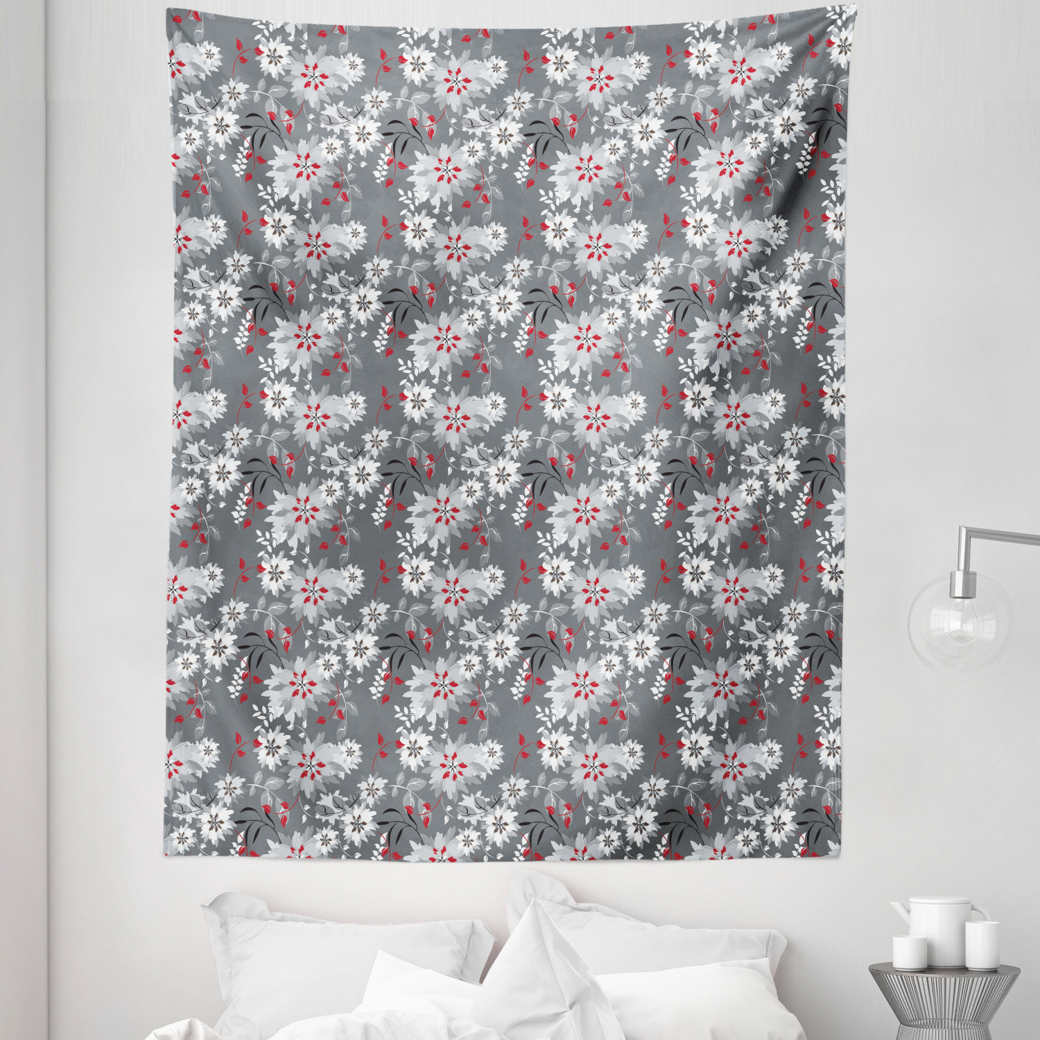 Floral Tapestry, Spring Season Illustration with Greyscale Backdrop ...