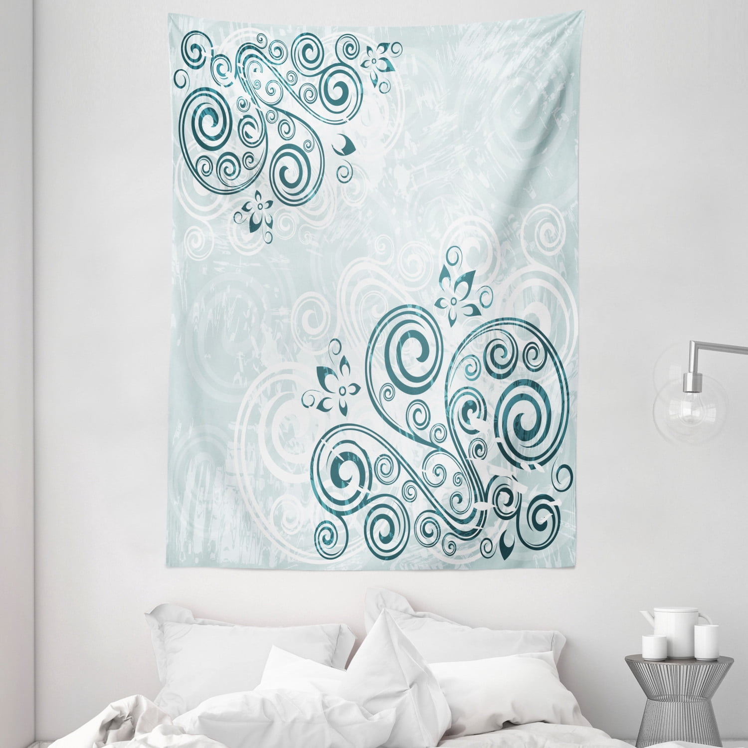 Floral Tapestry, Vintage Swirled Lines Leaves Petals Shabby Chic ...