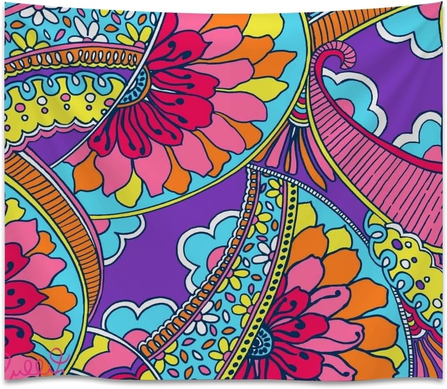 Floral Tapestry Wall Hanging – Purple Paisley Mandala Boho Flower Power ...