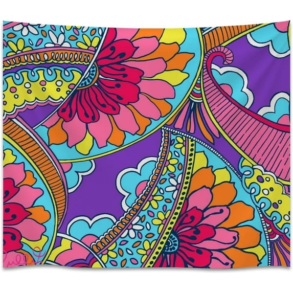 Floral Tapestry Wall Hanging – Purple Paisley Mandala Boho Flower Power ...