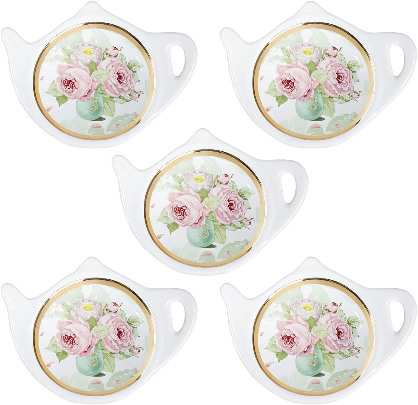 Floral Tea Bag Holder with Golden Trim Tea Porcelain Accessories Teapot ...