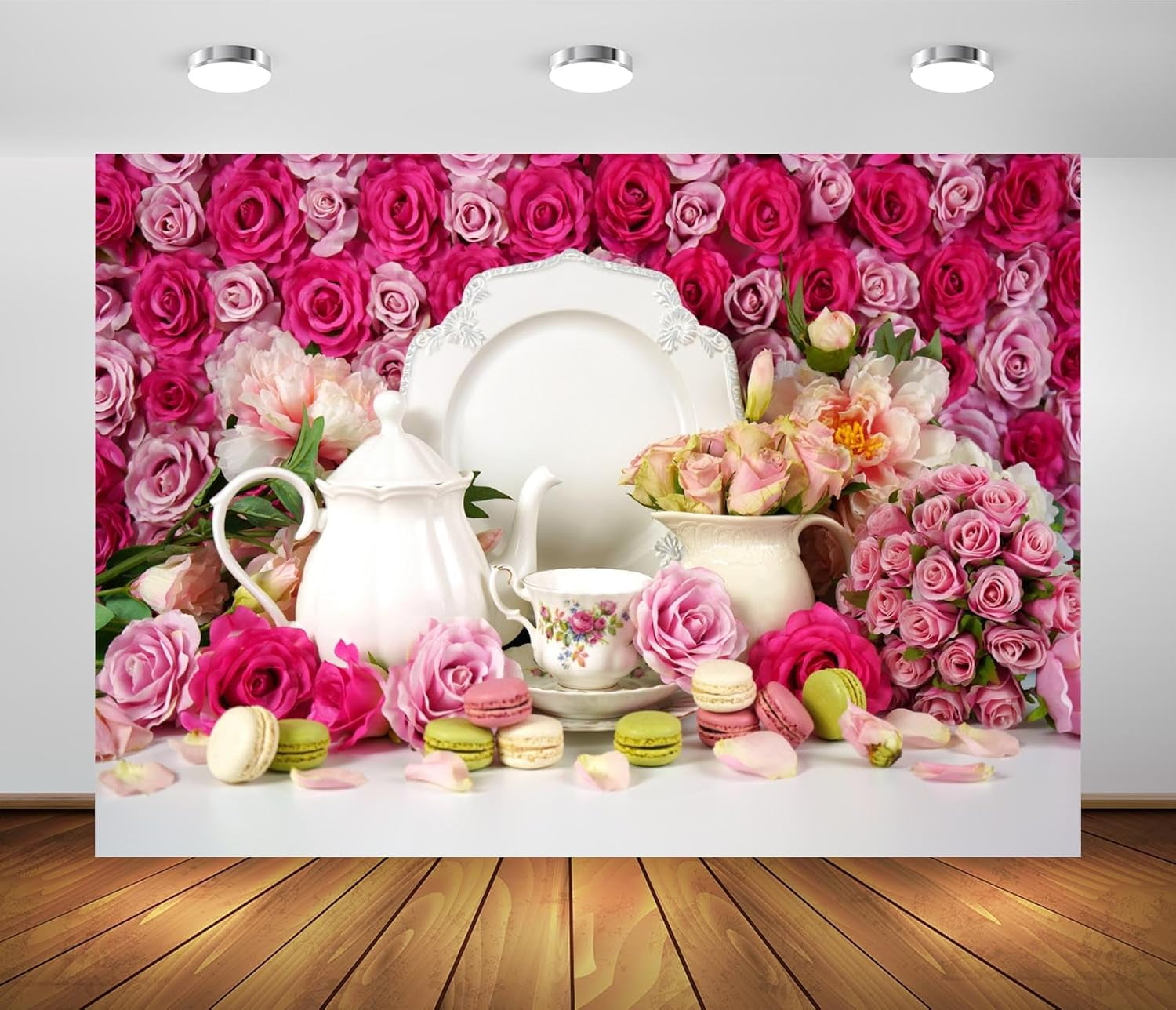 Floral Tea Party Backdrop Roses Teapot Cupcakes Tea Party Decorations ...