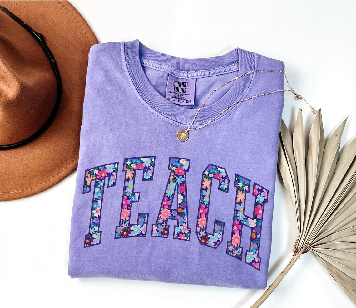 Floral Teacher Shirt Gift For Teacher, Retro Teach Tee, Teacher ...