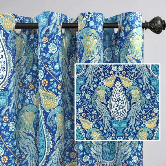 Floral Teal Curtains for 80% Blackout Thermal Insulated Lined Double ...