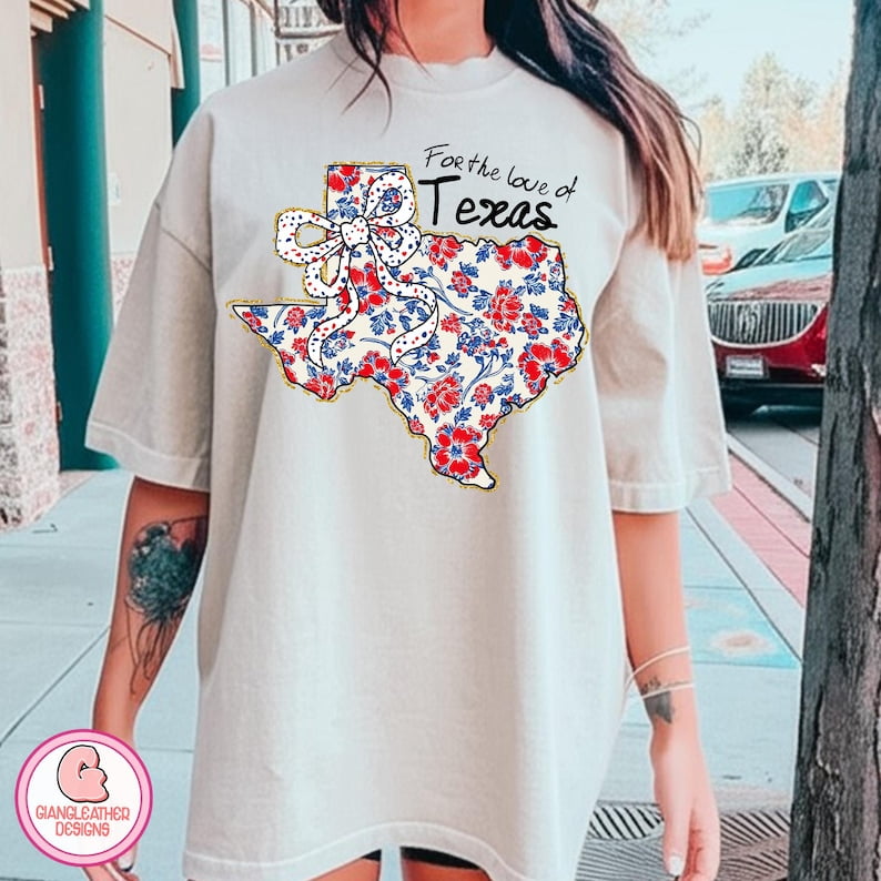 Floral Texas Map Coquette, 4th of July, Texas Brushstroke, Texas ...