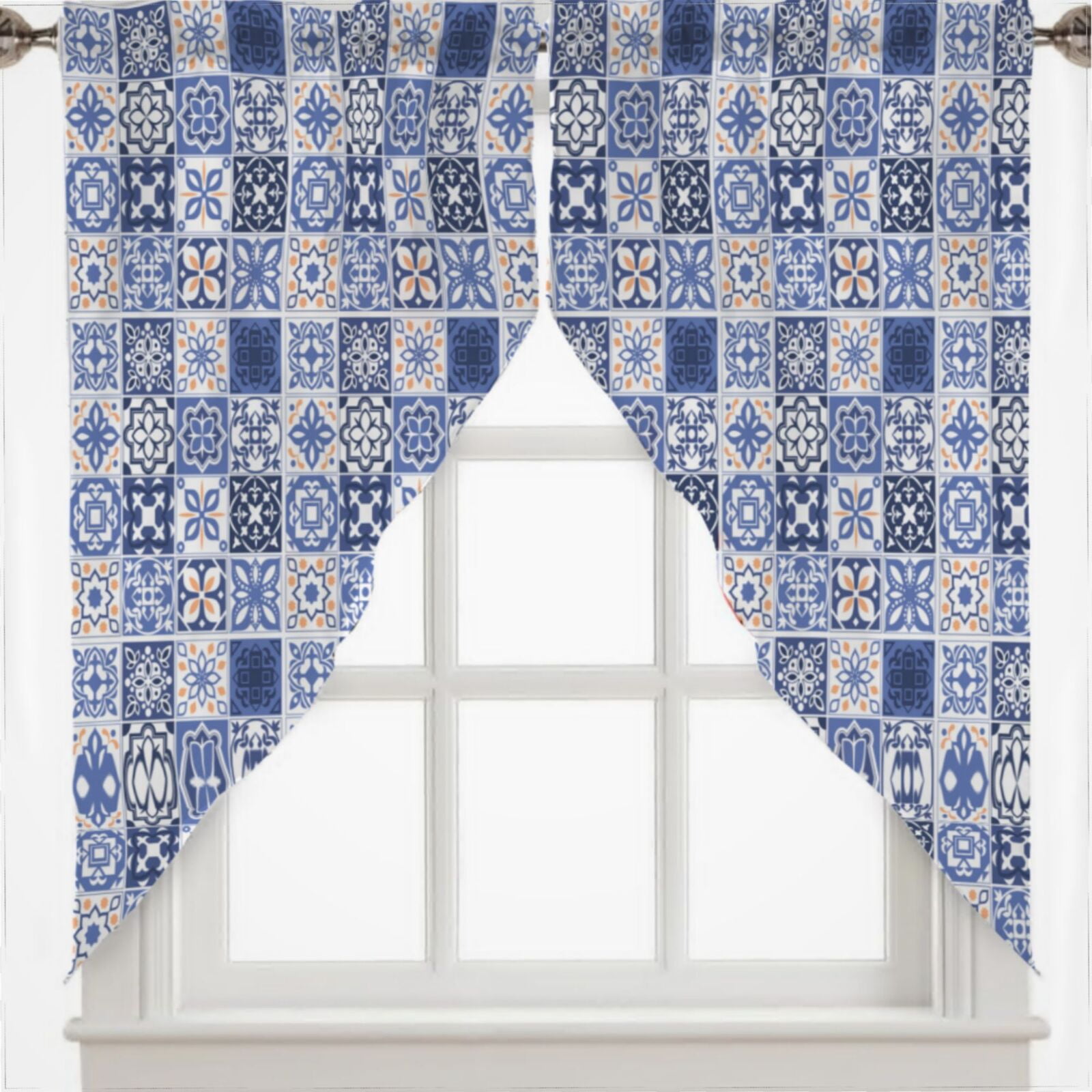 Floral Texture Celadon Swag Valances For Windows 2 Pack For Kitchen ...