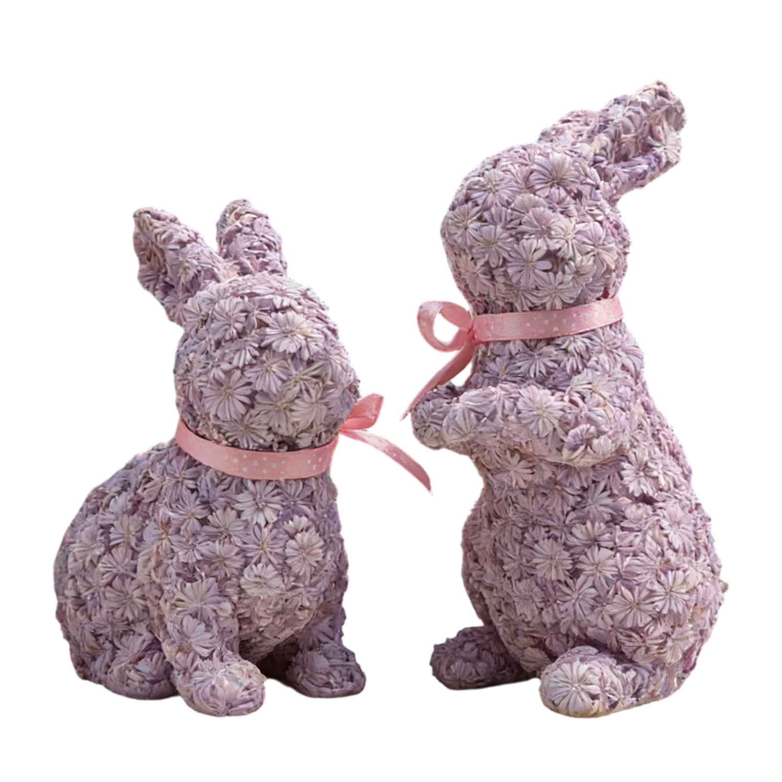 Floral Texture Resin Rabbit Statue, Easter Bunny Figurine Set of 2 ...
