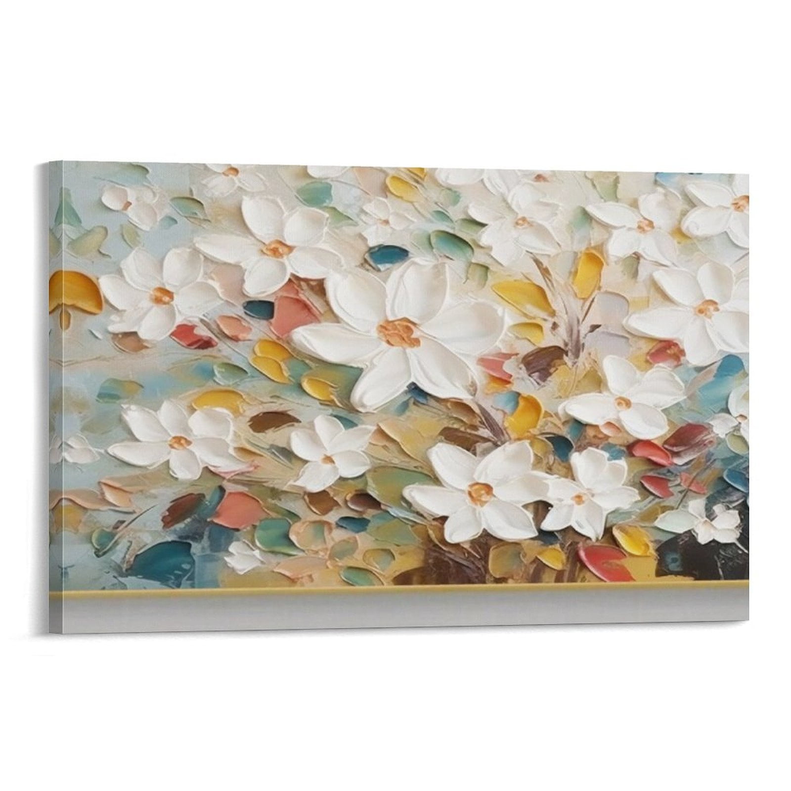 Floral Textured Abstract Canvas Painting Large White Textured Wall Art ...
