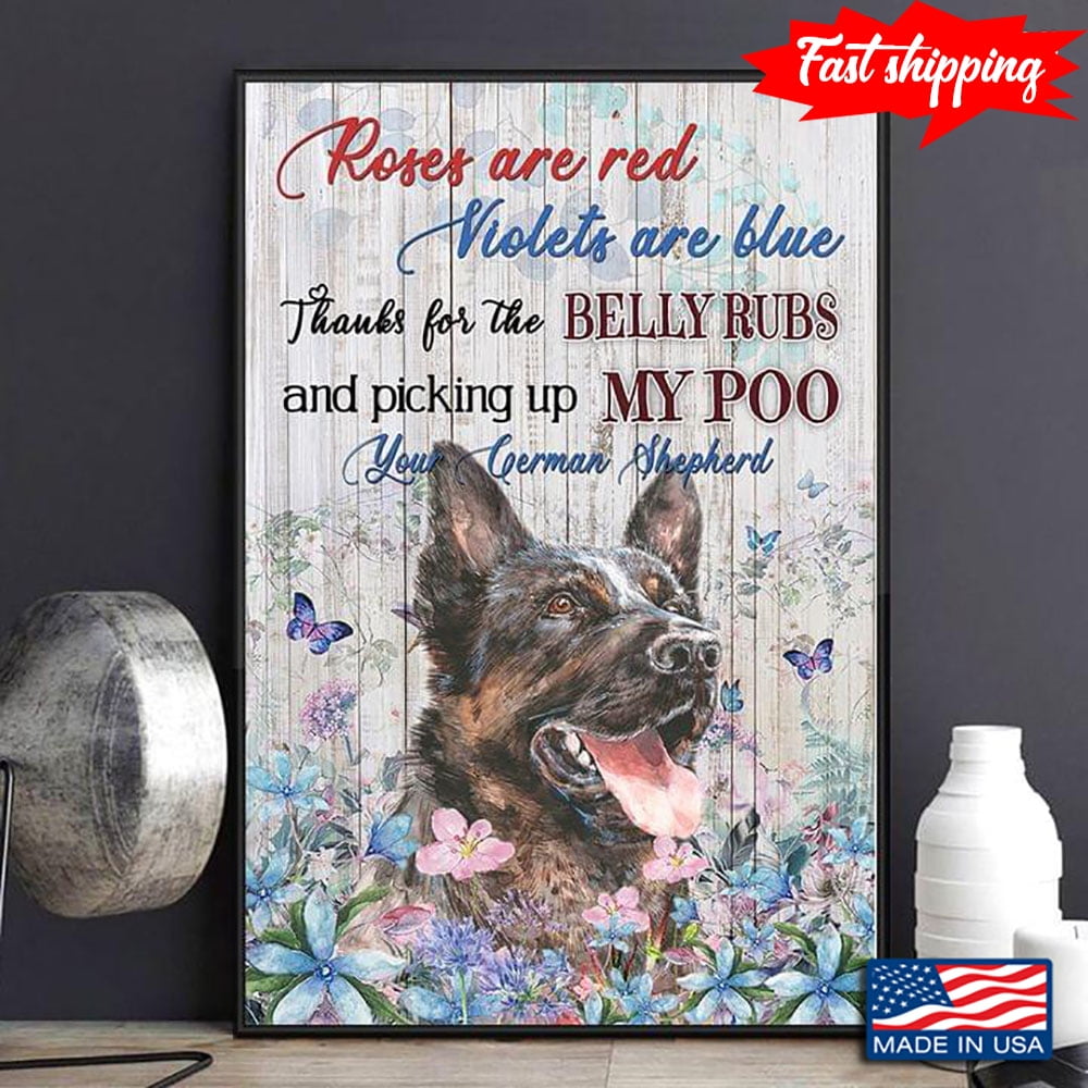 Floral Theme German Shepherd Showing Tongue Roses Are Red Violets Are ...