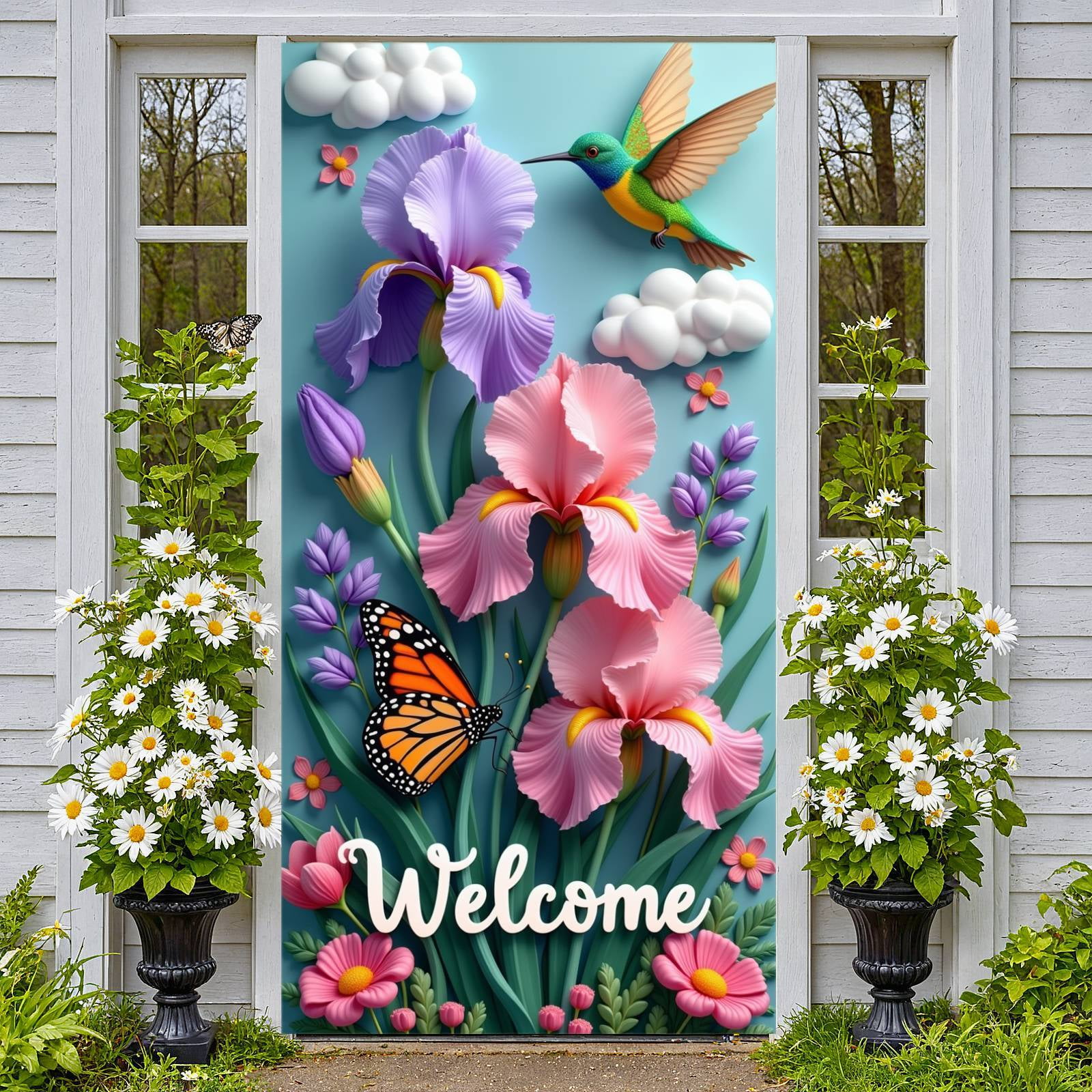 Floral Theme Hello Spring Banner Butterfly Accents Spring Display ...