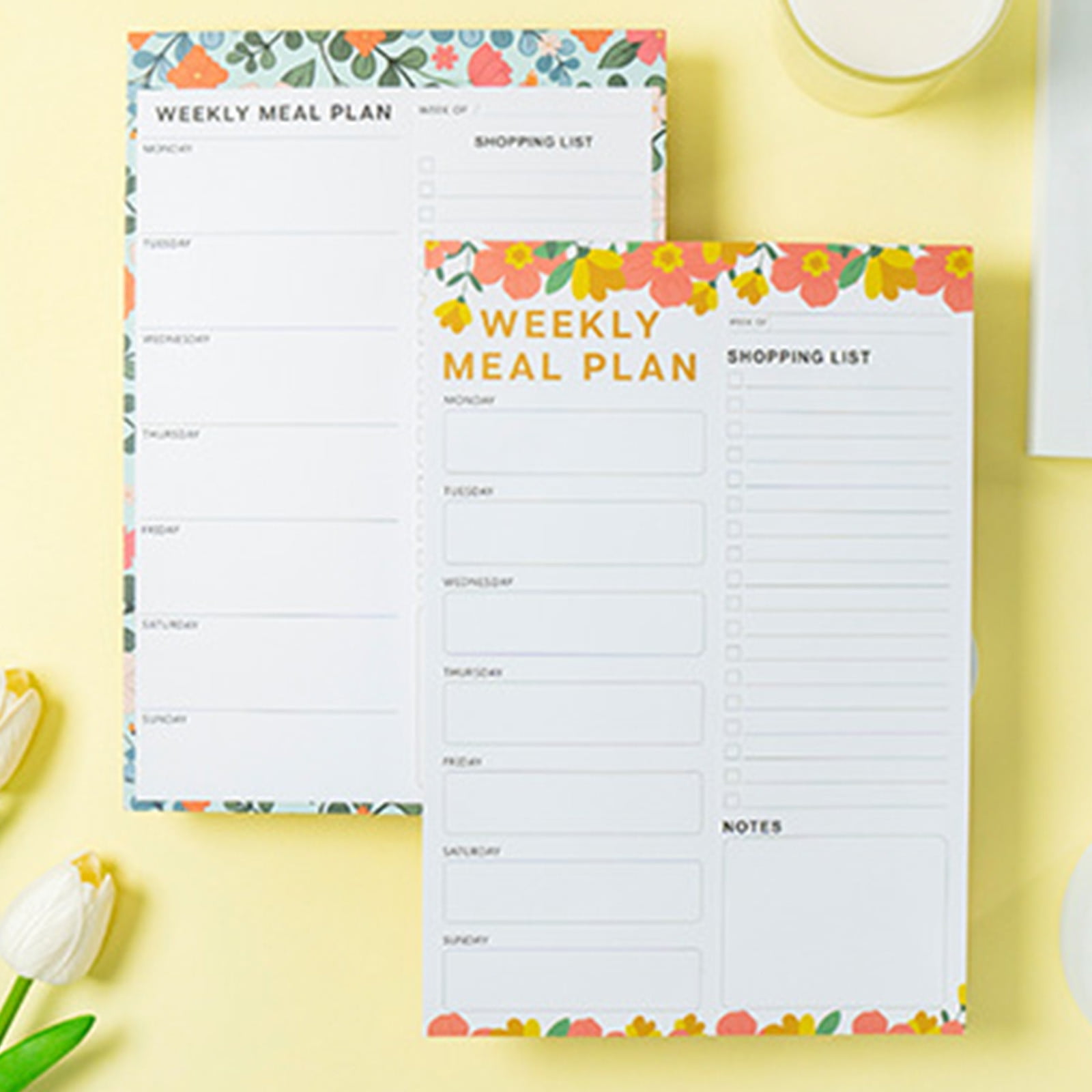 Floral Theme Pastel Undated Magnetic Weekly Meal Planner and Grocery ...