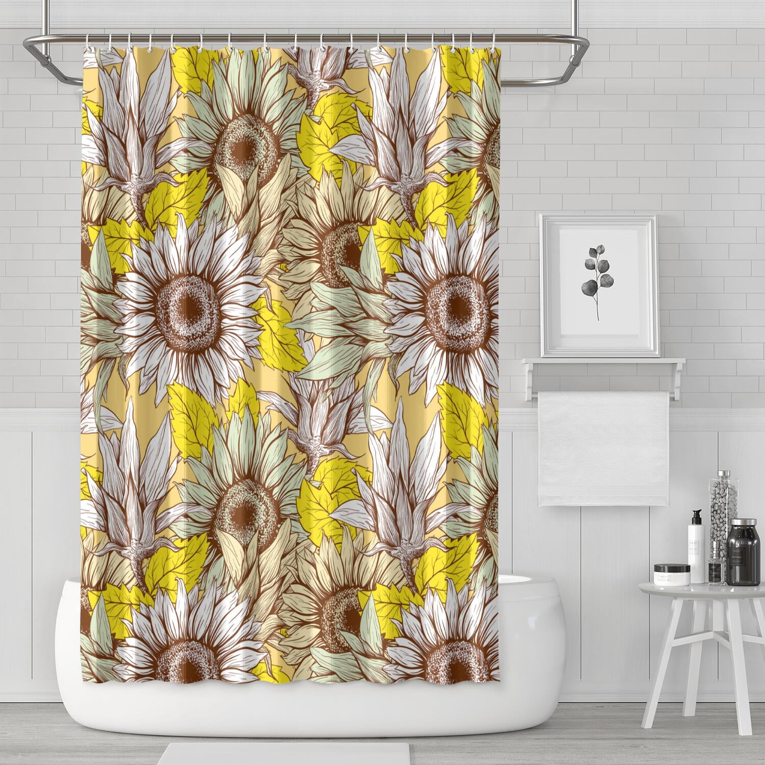 Floral Theme Polyester Shower Curtain for Bathroom with Hooks and ...