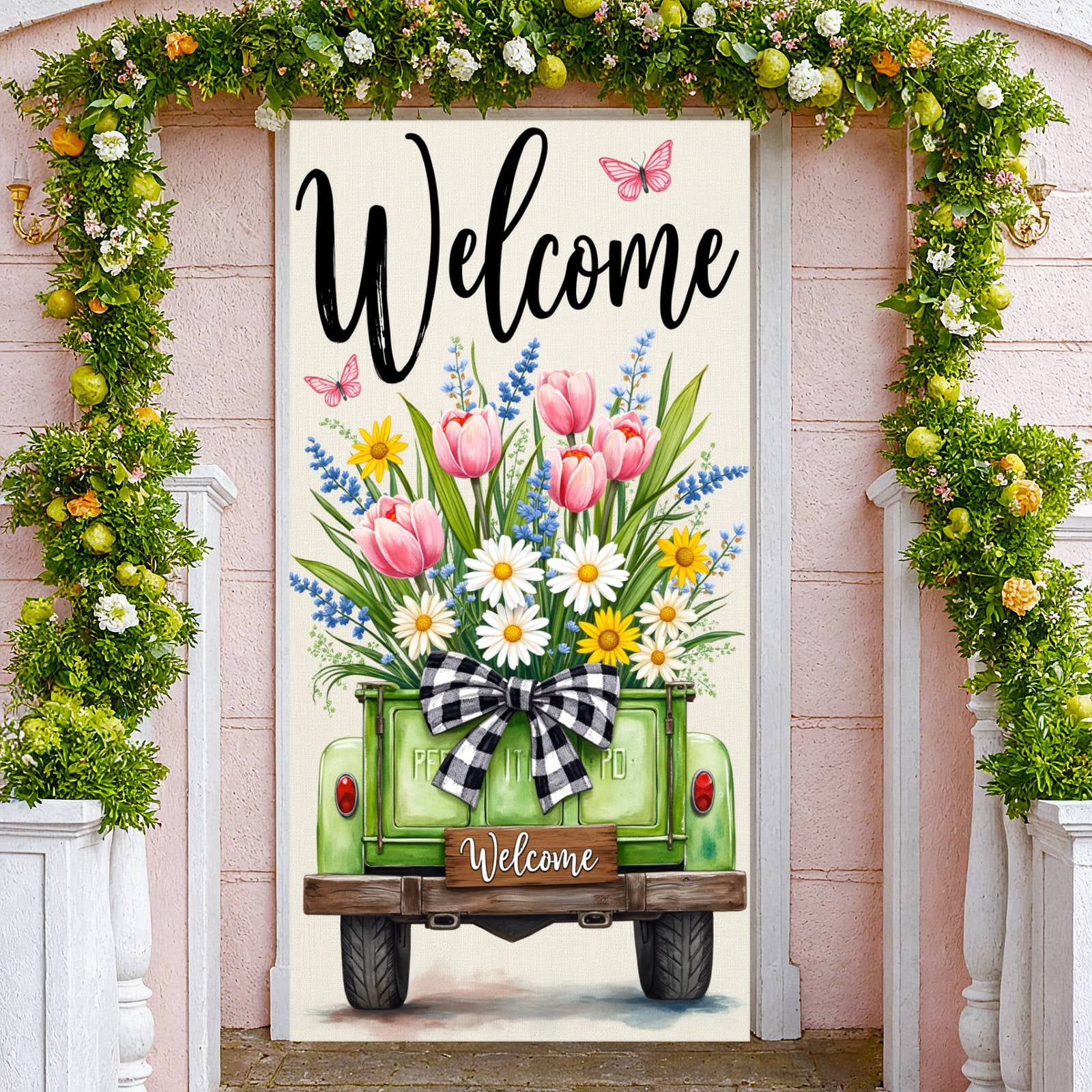 Floral Theme Welcome Banner Rustic Farmhouse Backdrop Green Truck ...