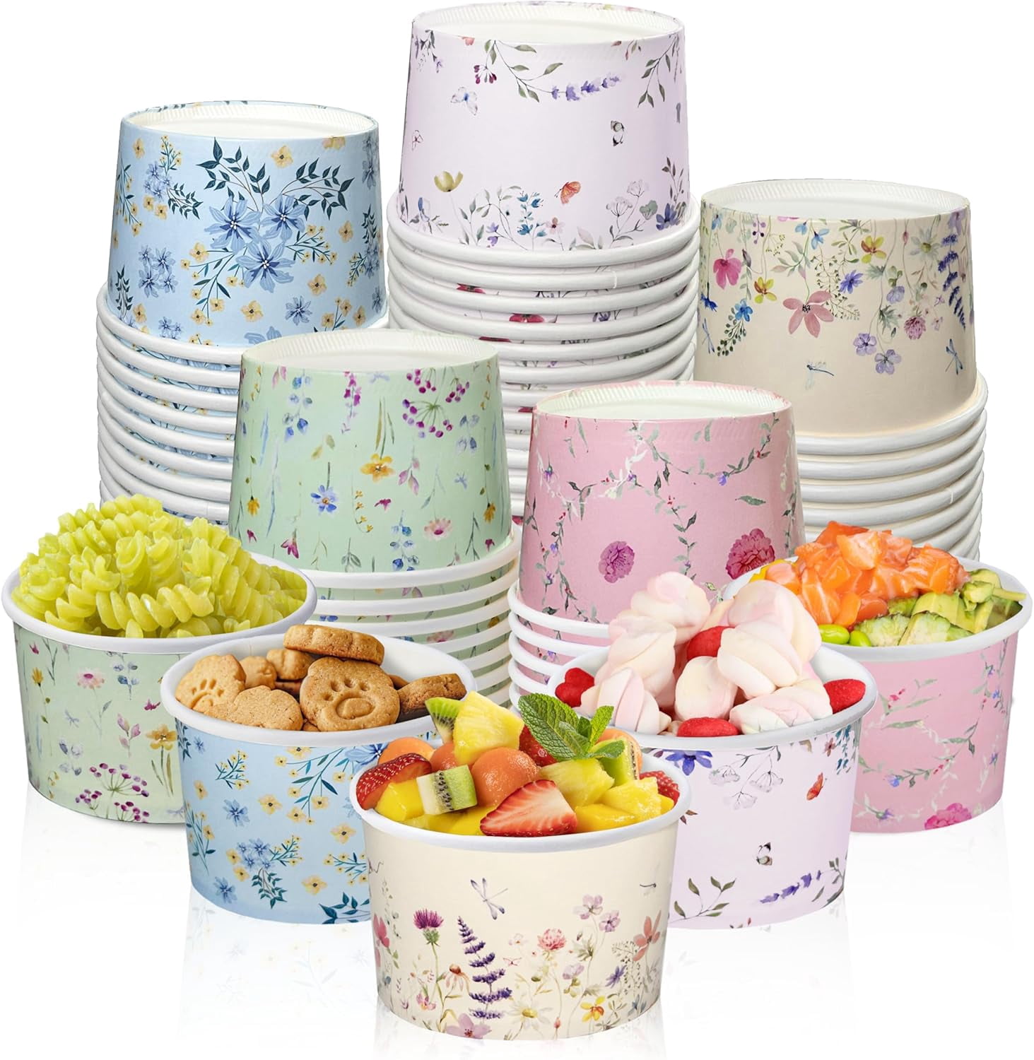 Floral Themed Disposable Dessert Paper Bowls in 5 Designs, Disposable ...