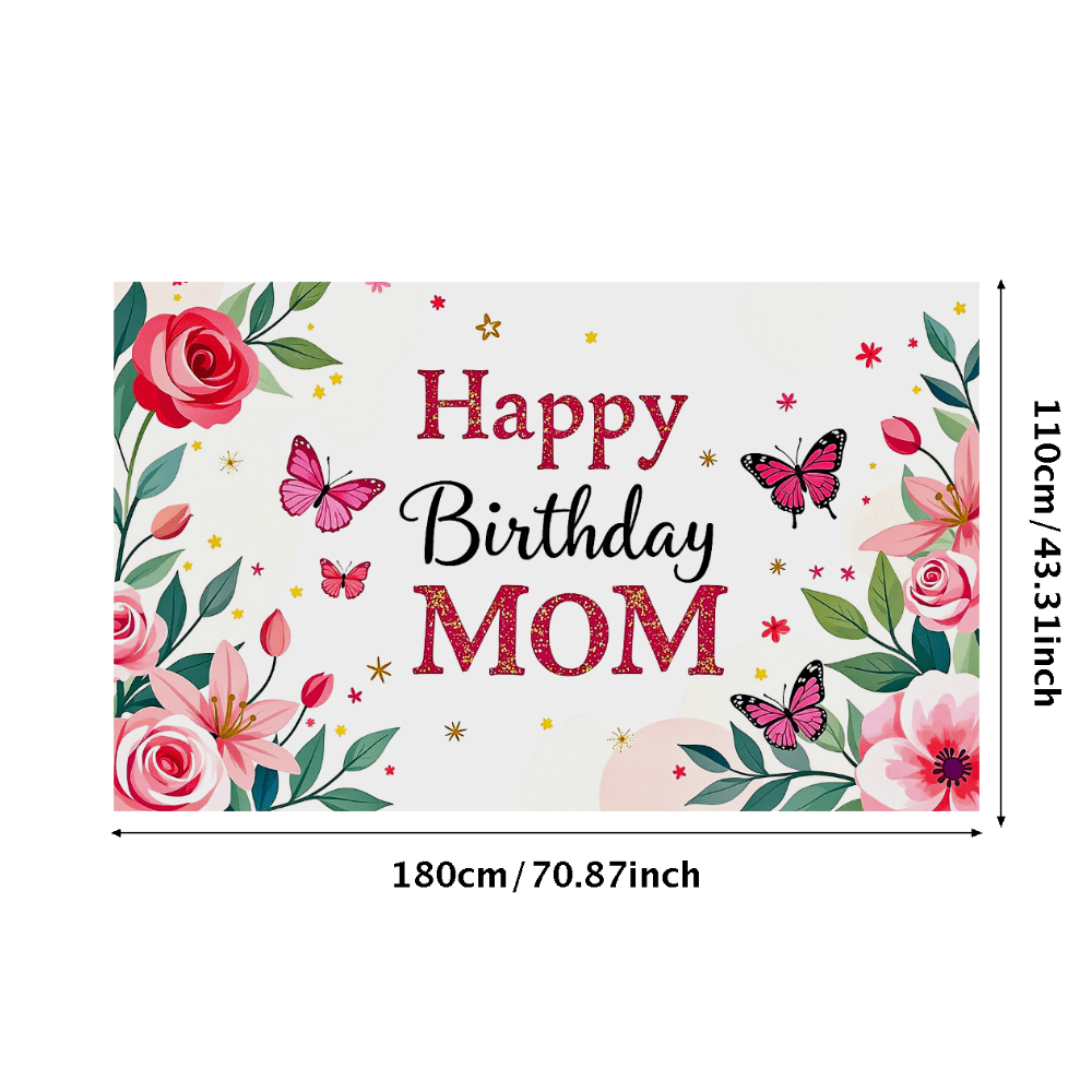 Floral Themed Happy Birthday Mom Banner Backdrop Decoration Party ...