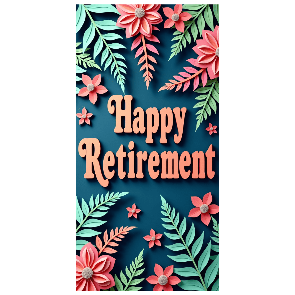 Floral Themed Happy Retirement Backdrop Banner Party Decoration ...