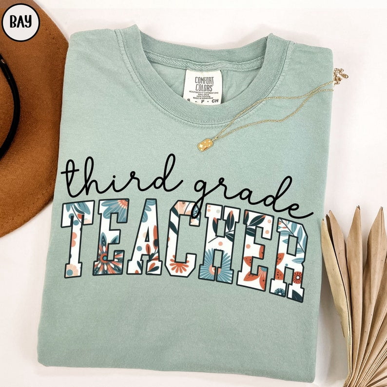 Floral Third Grade Teacher Shirt, Retro 3rd Grade Team Tee, Teacher ...