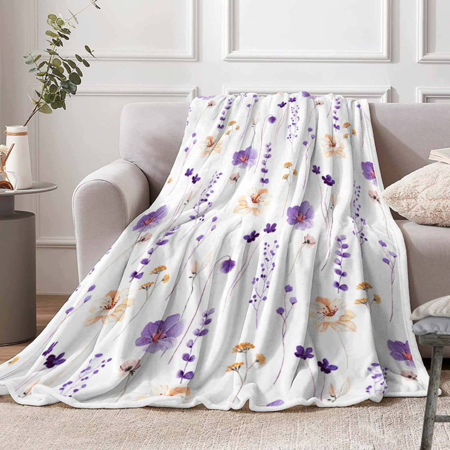 Floral Throw Blanket for Couch Bed, Spring Purple Flower Throw Blanket ...