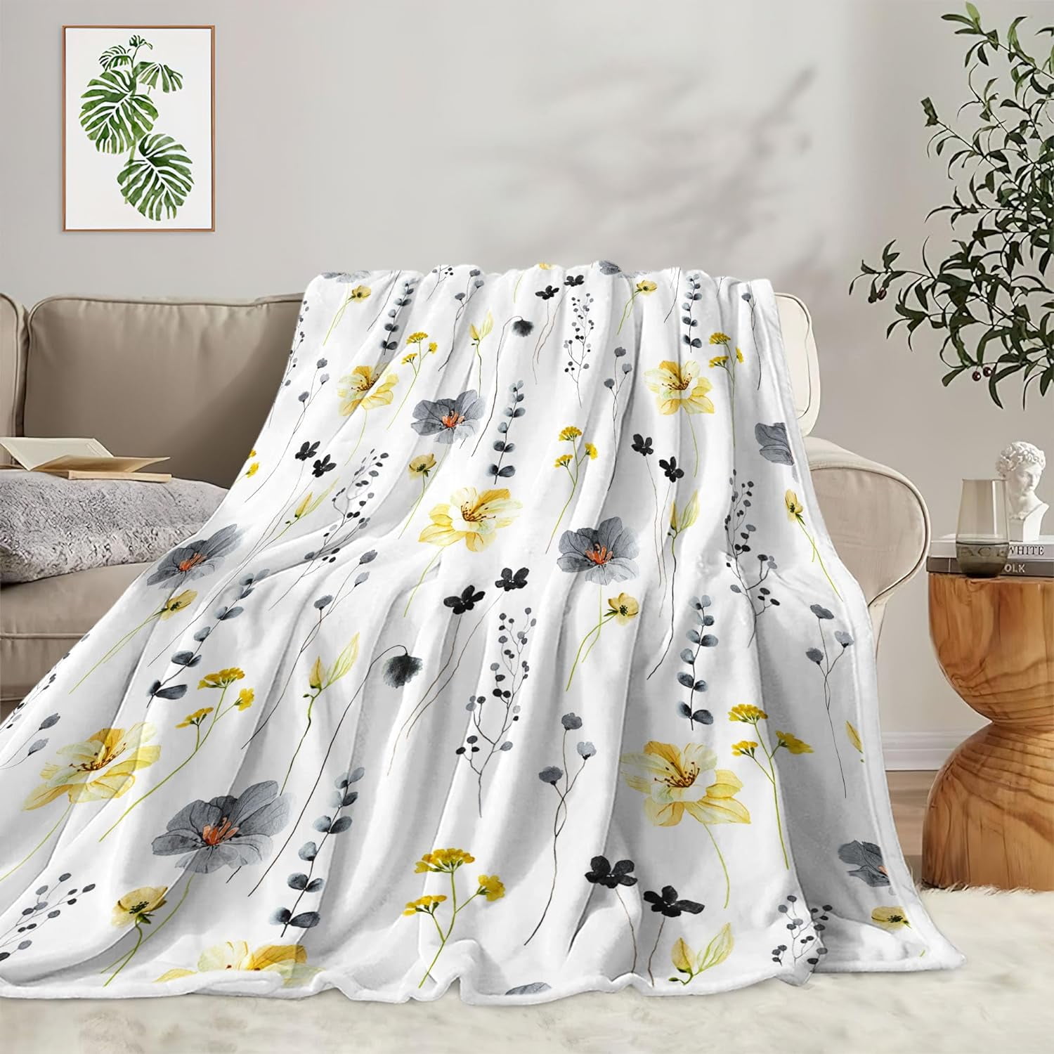Floral Throw Blanket for Couch Bed, Spring Yellow Flower Throw Blanket ...