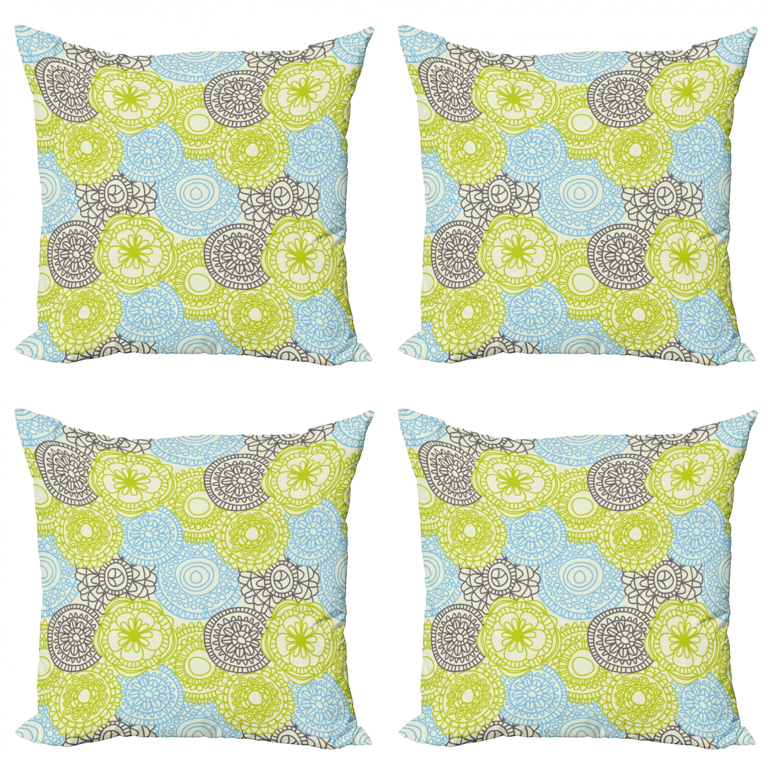 Ambesonne Ethnic Throw Pillow Cover 4 Pack, Pastel Folk Style Flower ...