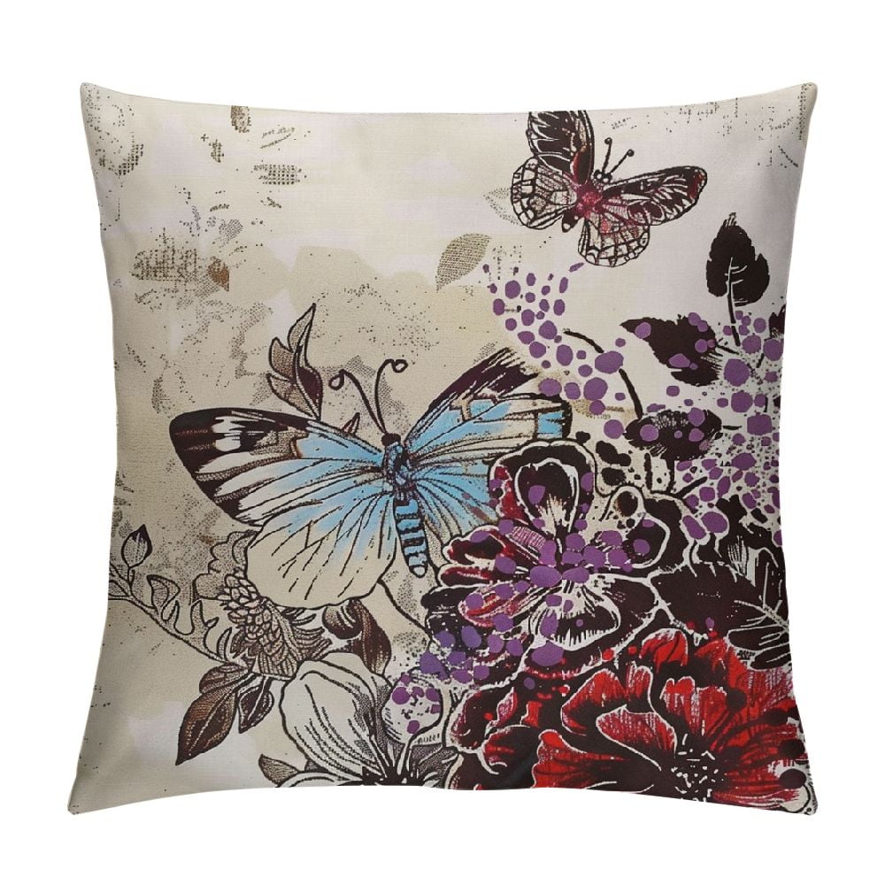Floral Throw Pillow Cushion Cover, Hand Drawn Pastel Color Flowers with ...