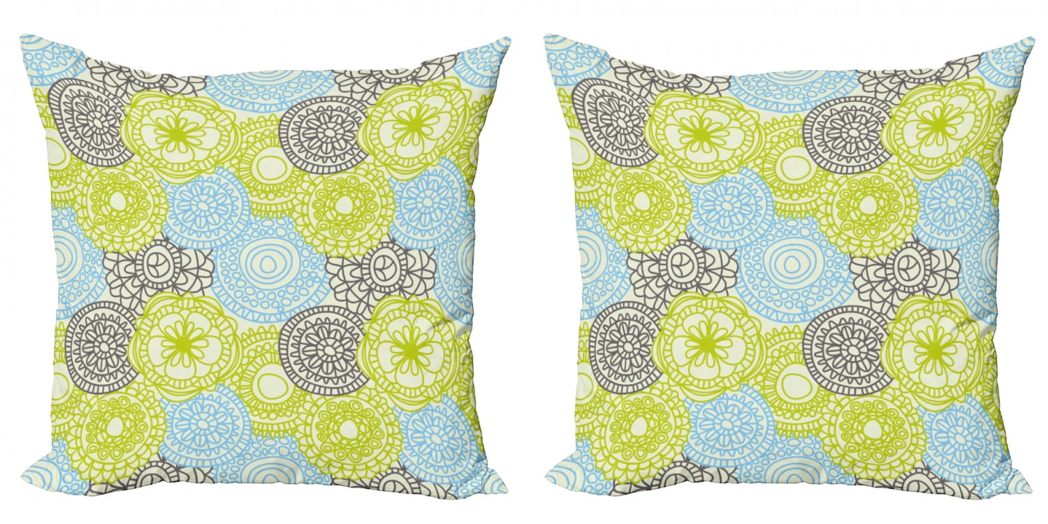 Ambesonne Ethnic Throw Pillow Cover 2 Pack, Pastel Folk Style Flower ...