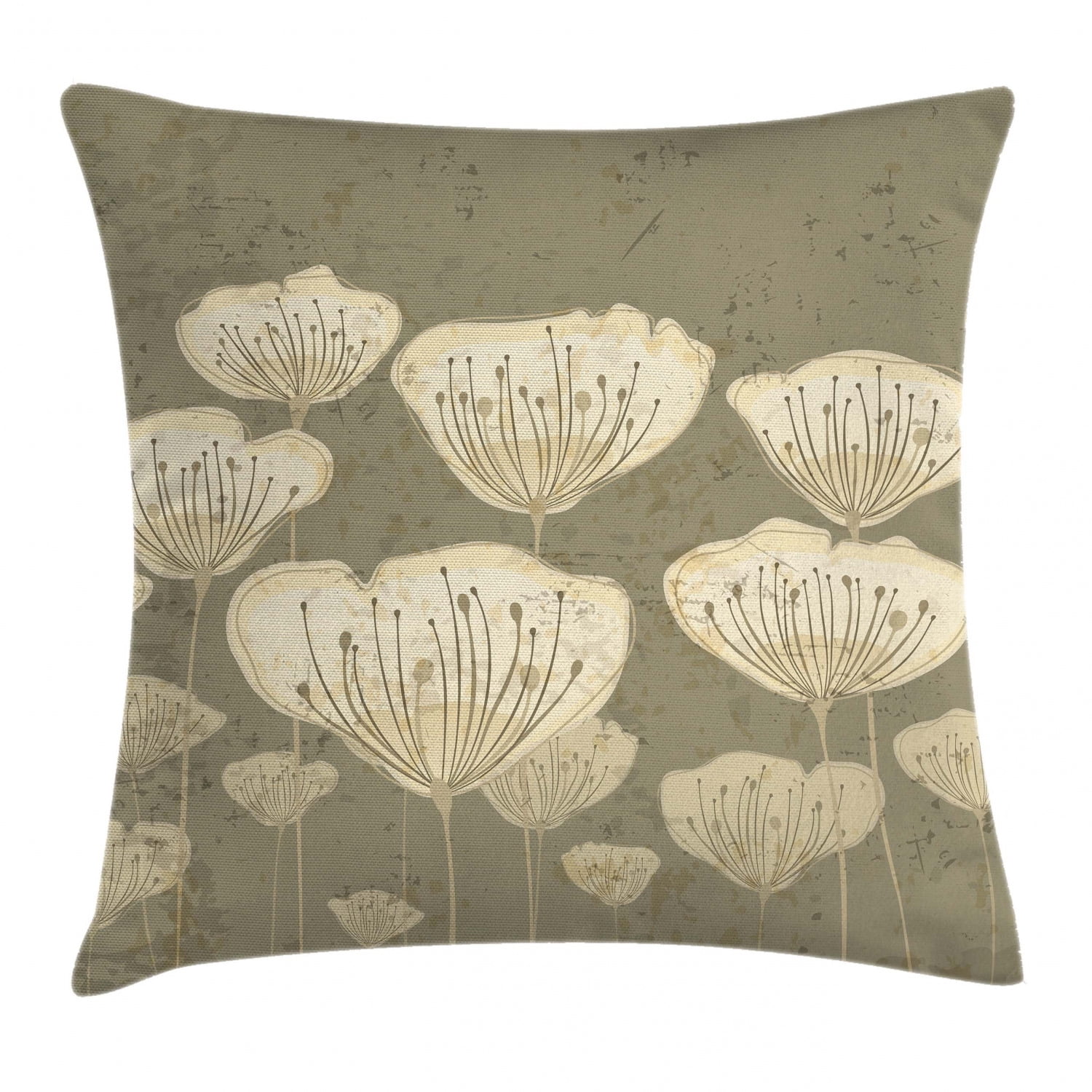 Floral Throw Pillow Cushion Cover, Pastel Beige Toned Flower Blooms ...