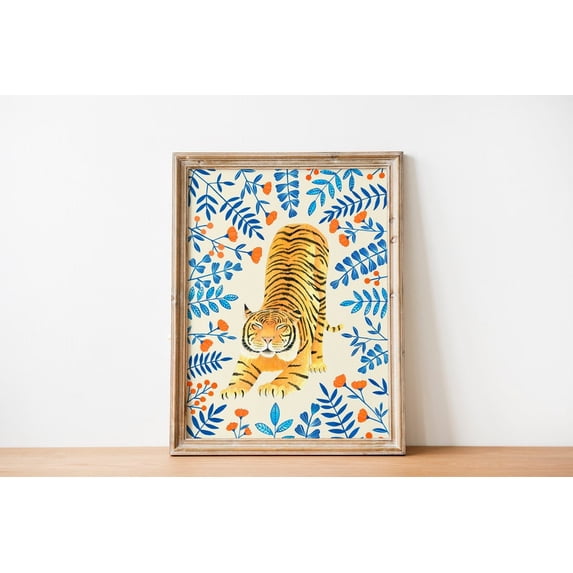 Floral Tiger Art Print: Jungle Animal Poster, Boho nursery decor ...