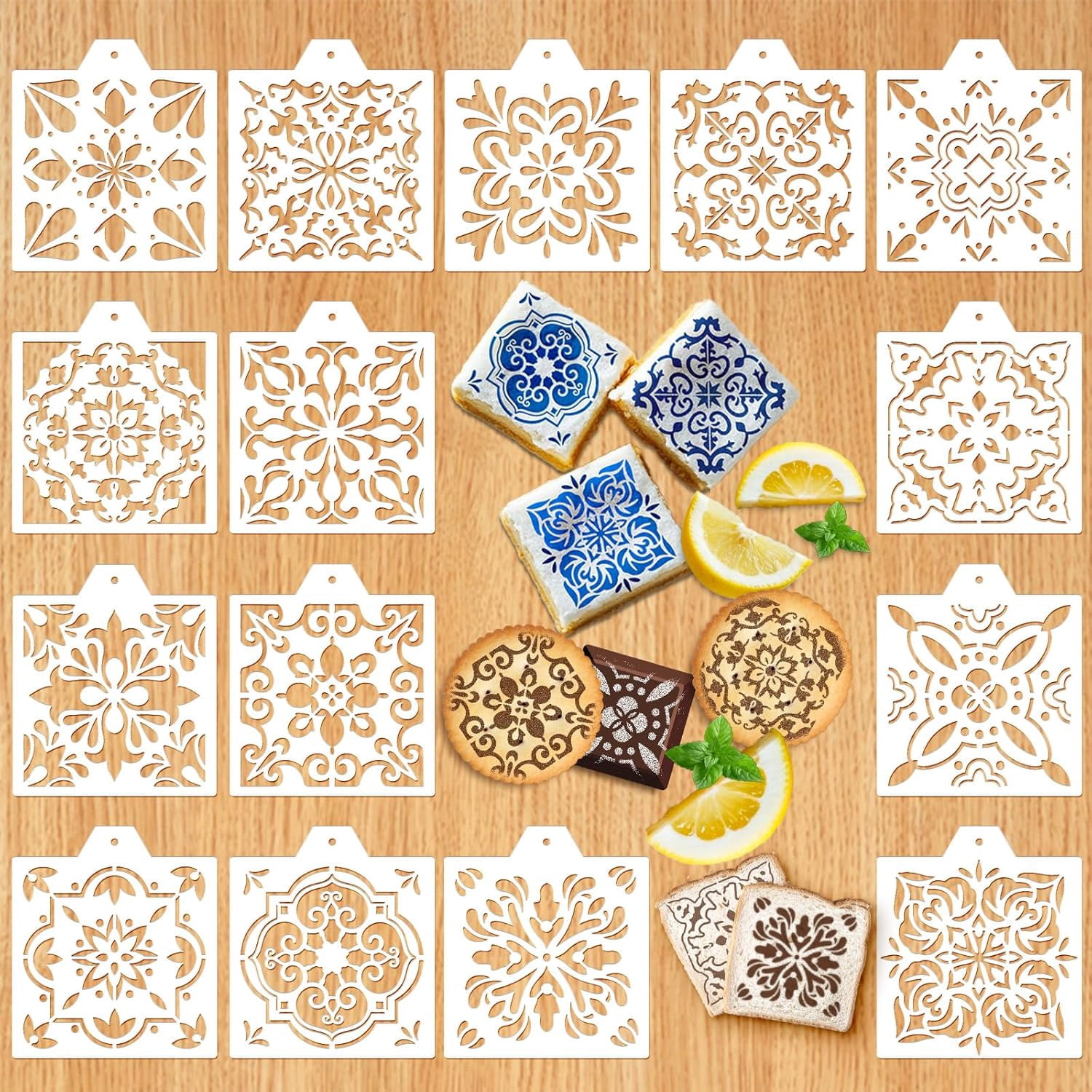 Floral Tile Cookie Stencils Chinoiserie Tiles Airbrush Painting ...