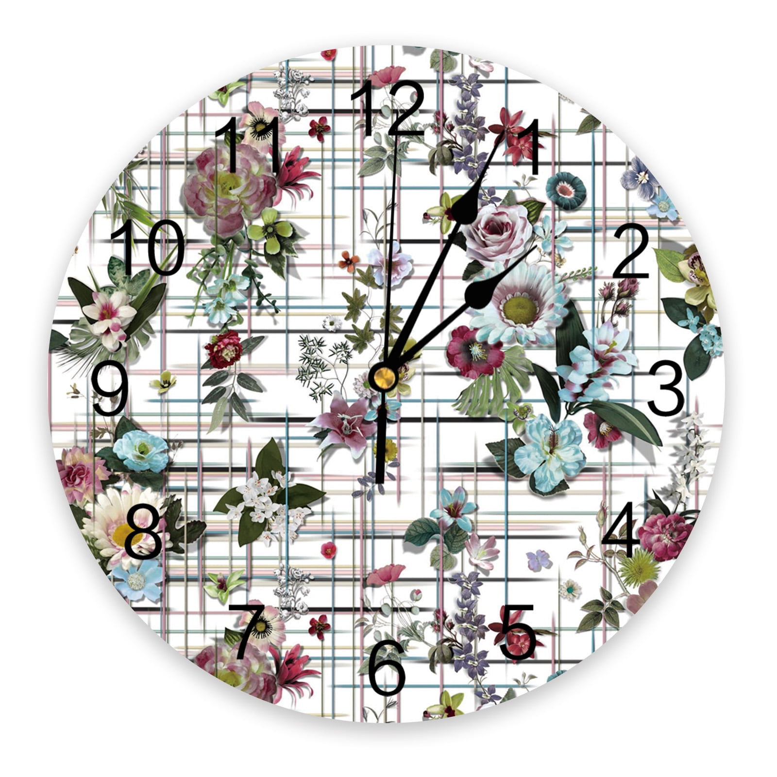 Floral Tile Flower 3D Wall Clock Modern Design Living Room ration ...