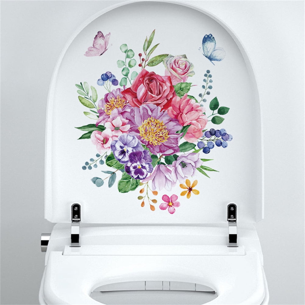 Floral Toilet Stickers PVC Flower Murals Lightweight Waterproof Self ...