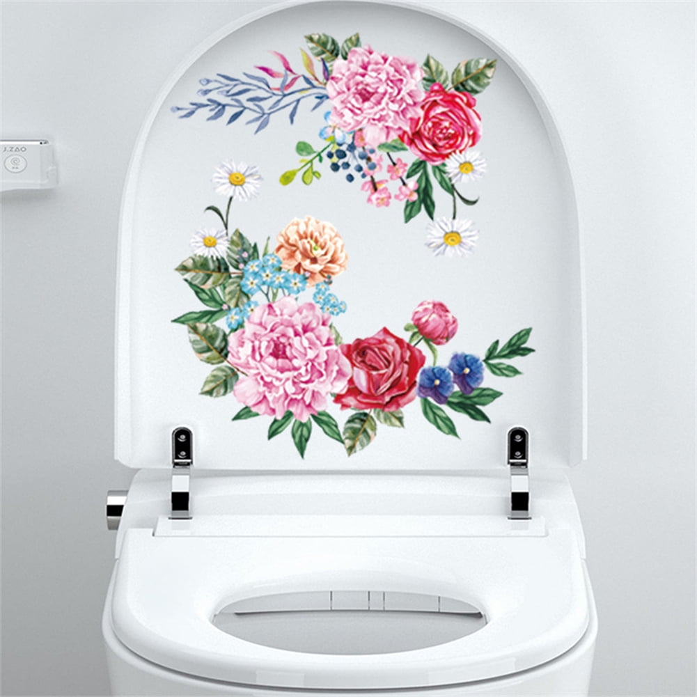 Floral Toilet Stickers PVC Flower Murals Lightweight Waterproof Self ...