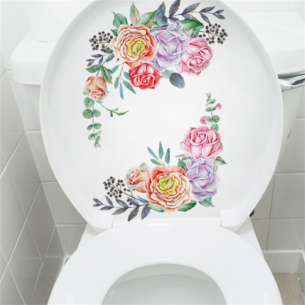 Floral Toilet Stickers PVC Flower Murals Lightweight Waterproof Self ...