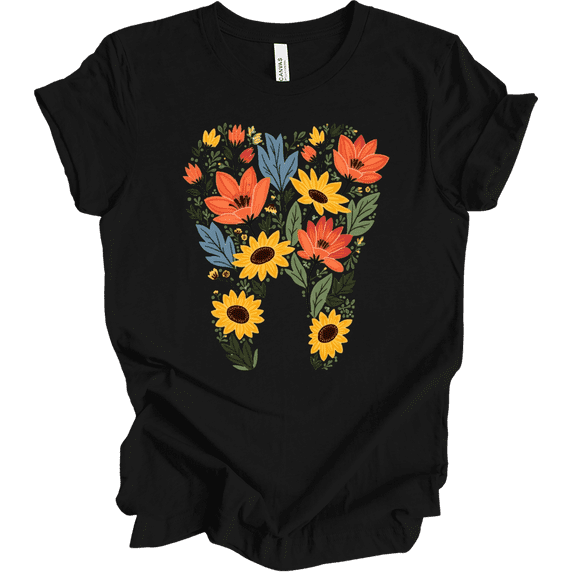 Floral Tooth Art With Retro Aesthetic Whimsical For Dental Gift T-Shirt ...