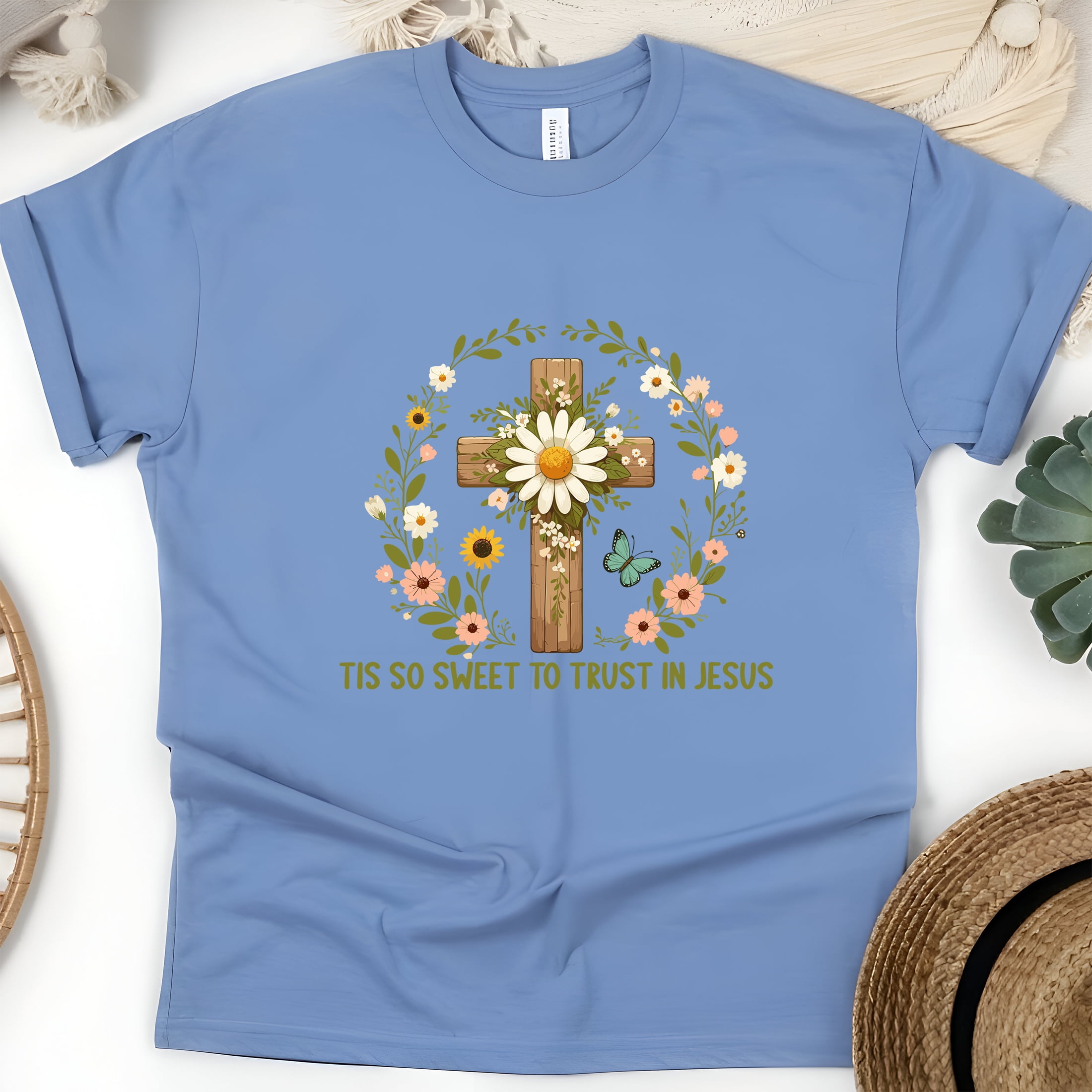 Floral Trust in Jesus Cross Shirt | Christian Daisy Graphic Tee ...